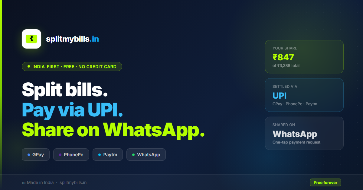 splitmybills.in — Split Bills, Pay via UPI, Share on WhatsApp